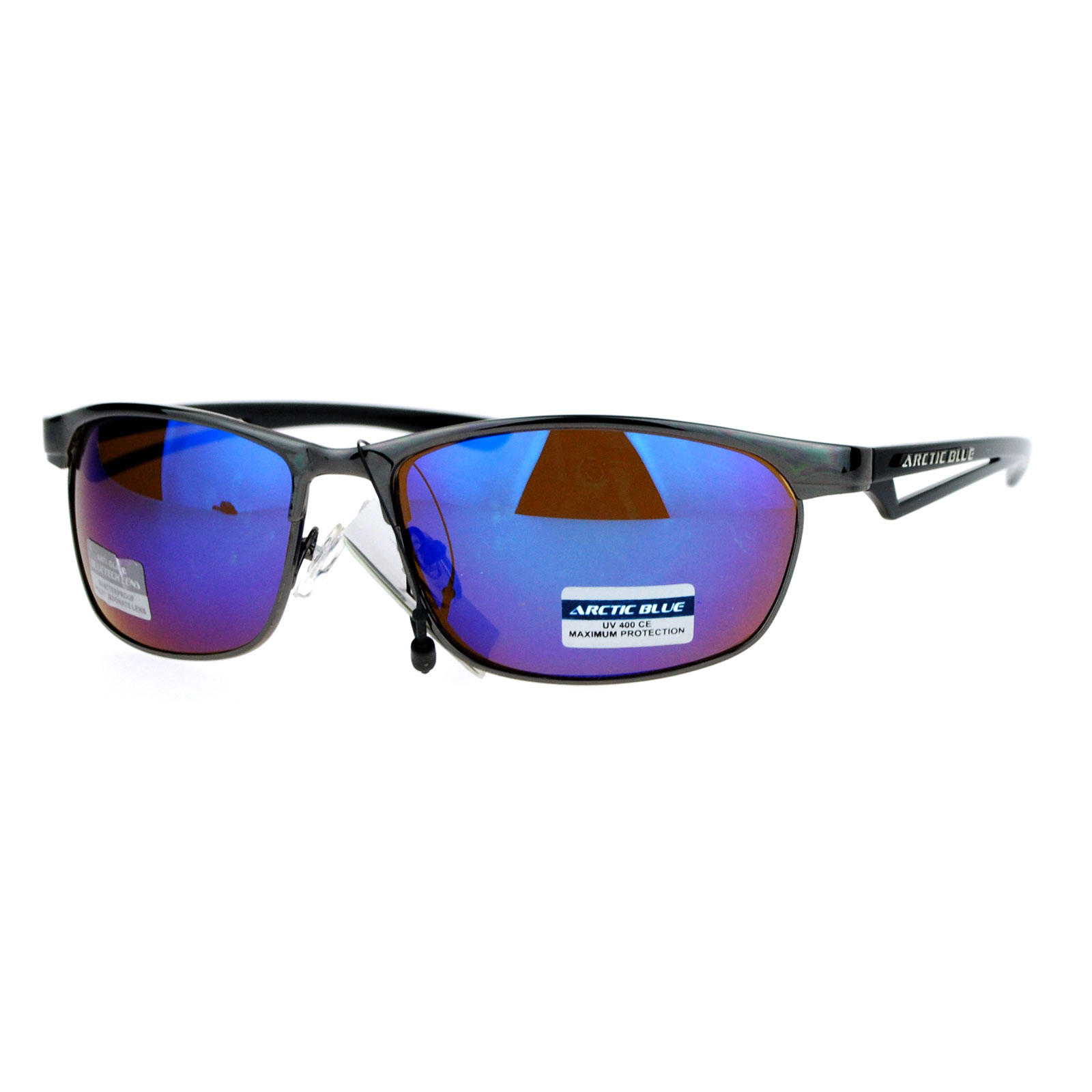 Arctic Blue Bluetech Mirrored Lens Metal Sport Warp Sunglasses Ebay