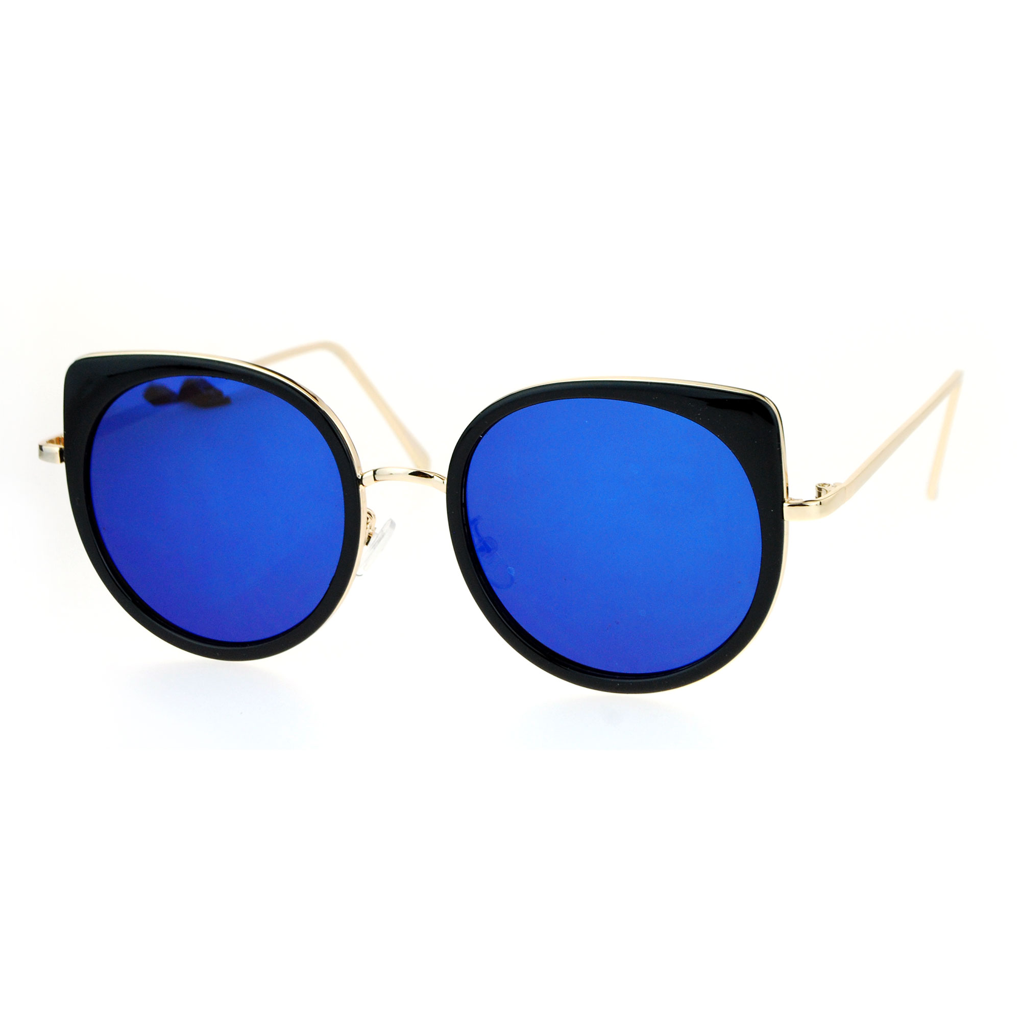 Sa106 Flat Color Mirrored Round Cat Eye Womens Retro Sunglasses Ebay