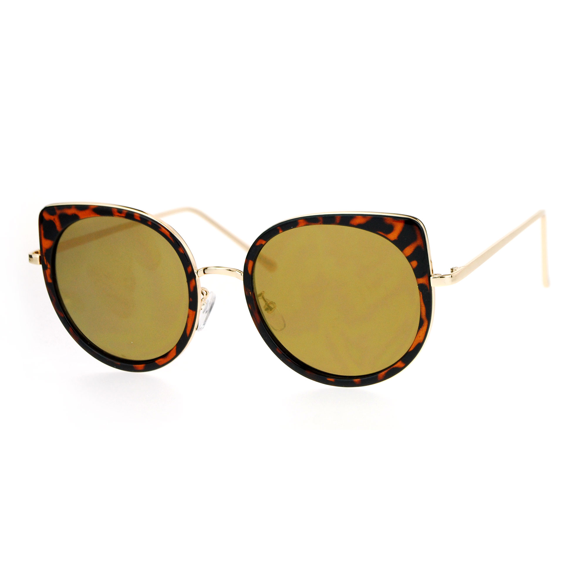 Sa106 Flat Color Mirrored Round Cat Eye Womens Retro Sunglasses Ebay