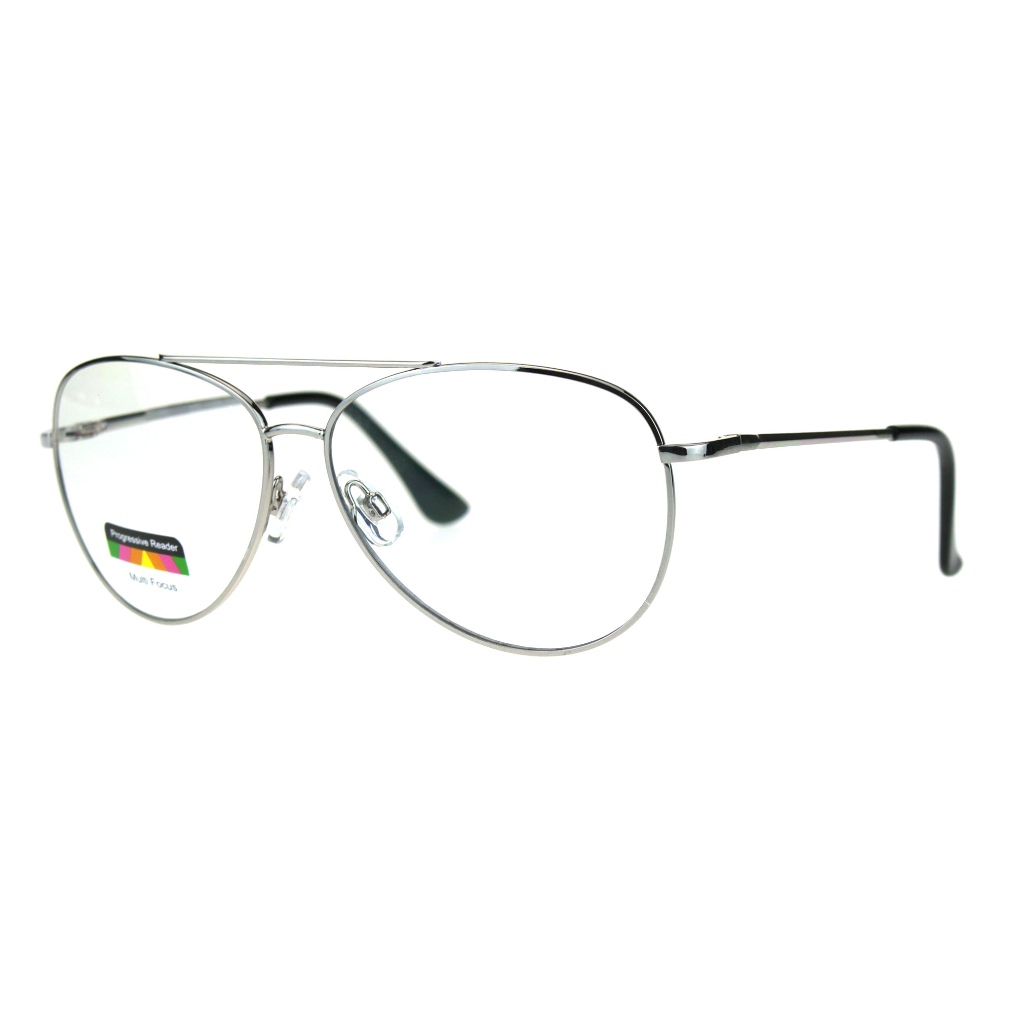 Mens Metal Rim Officer Aviator Multi 3 Power Focus Progressive Reading 