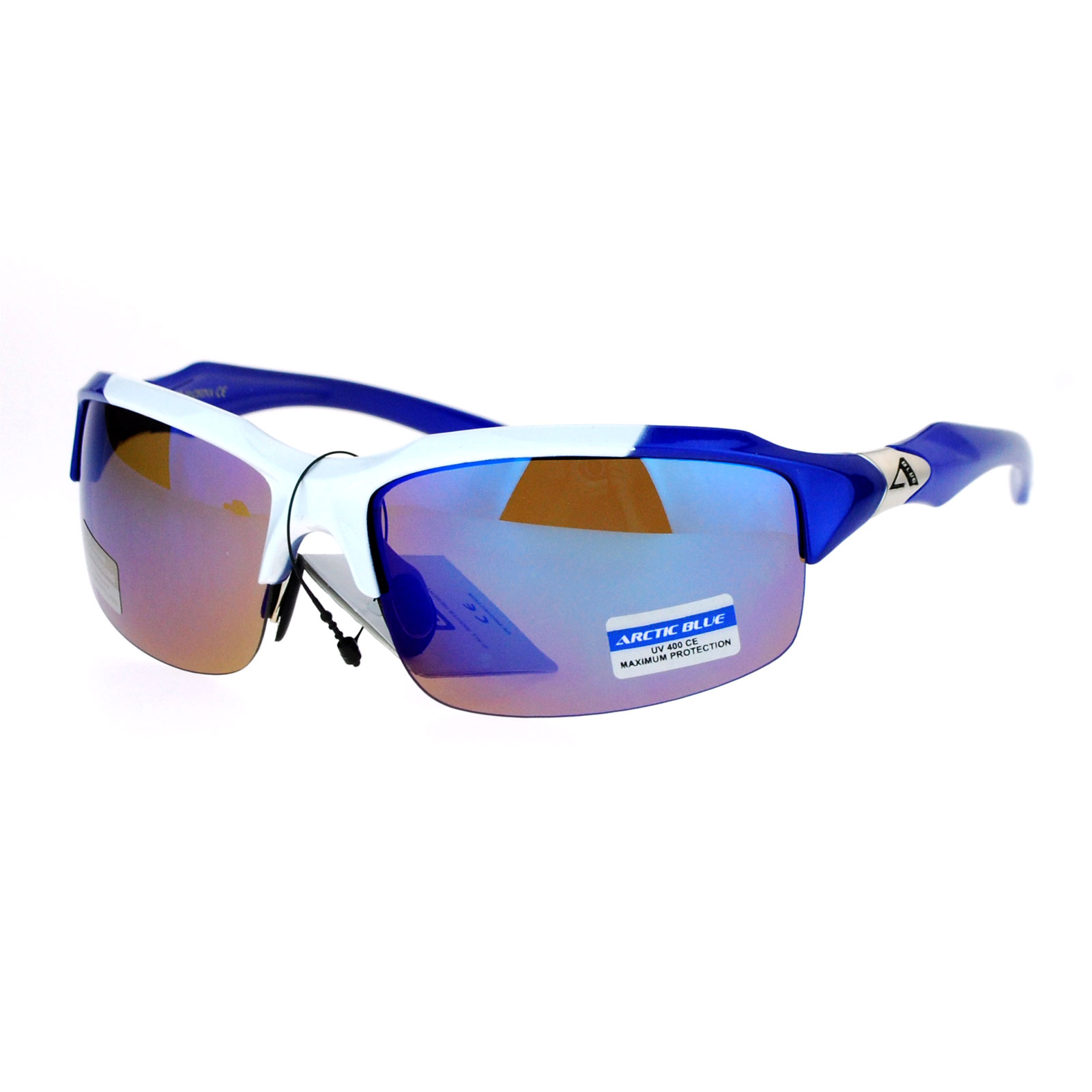 Arctic Blue Bluetech Mirrored Lens Baseball Half Rim Sport Sunglasses ...